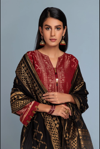 BONANZA SATRANGI RED-JACQUARD-3 PIECE (ABN233P07A) - Dhaga.pk